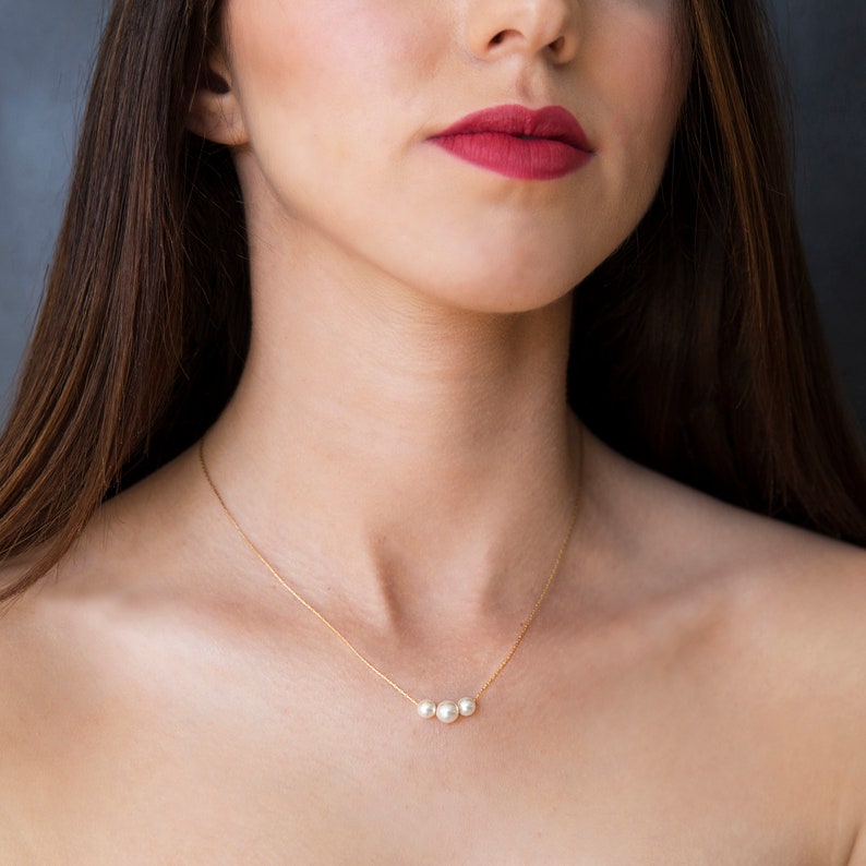 Silver Pearl Necklace Simple Pearl Necklace Pearl Jewelry | Etsy