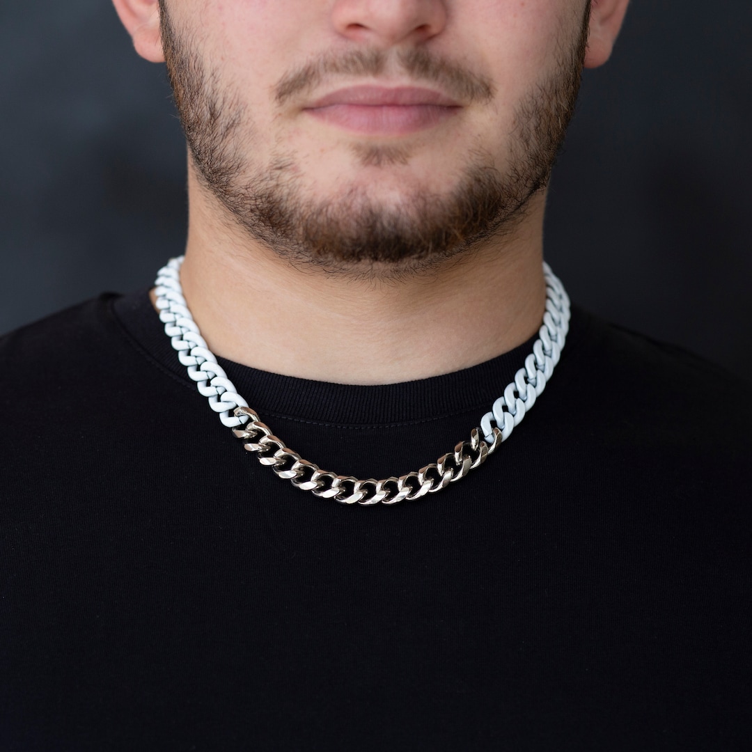 Men Necklace, Men Chain Necklace, Mens Silver & White Necklace, Men ...