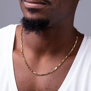 Fashionable 18K Gold Box Chain Necklace ,mens Minimal Style Link Chain ...