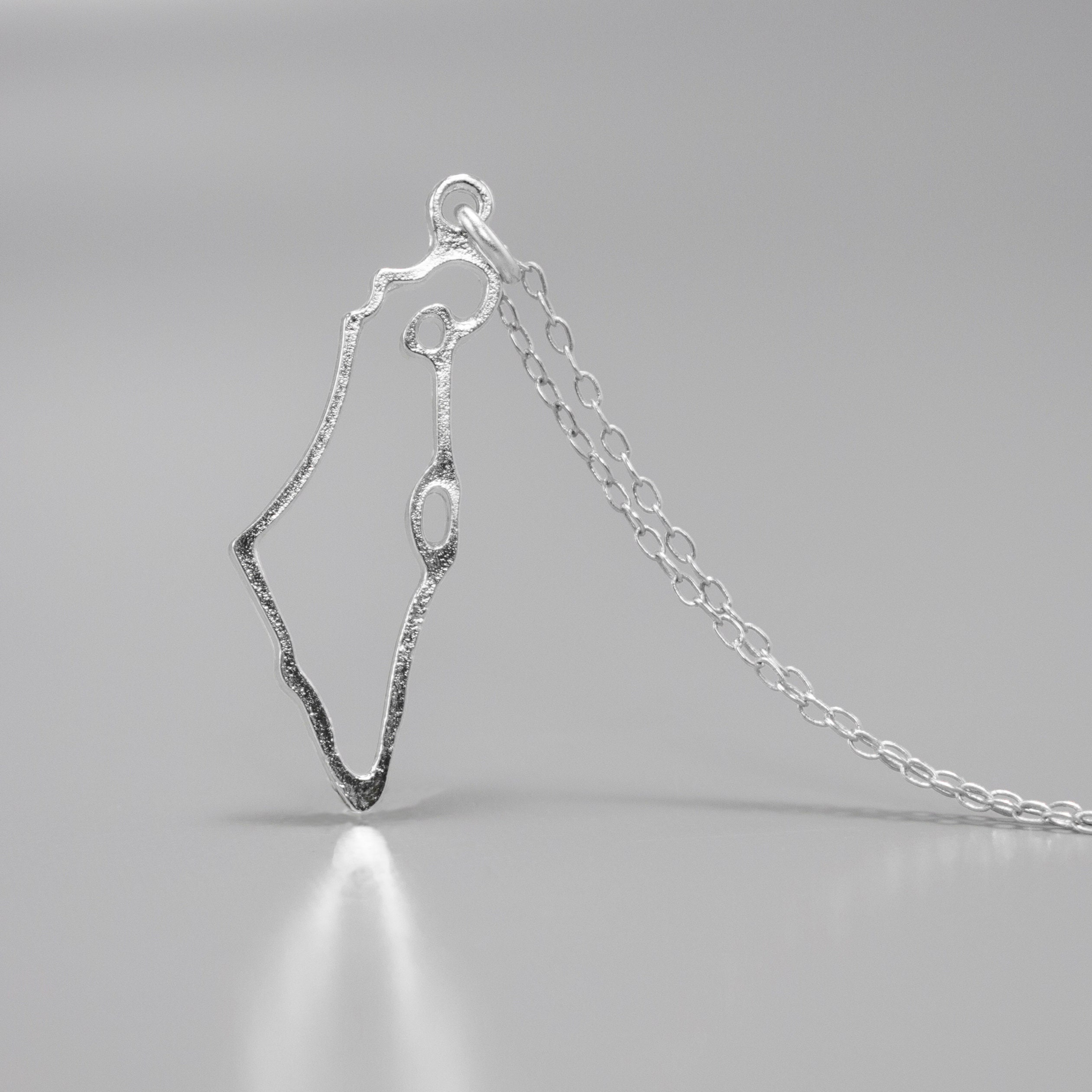 Map of Israel Necklace, Silver Israel Necklace, Israel Shaped Pendant ...