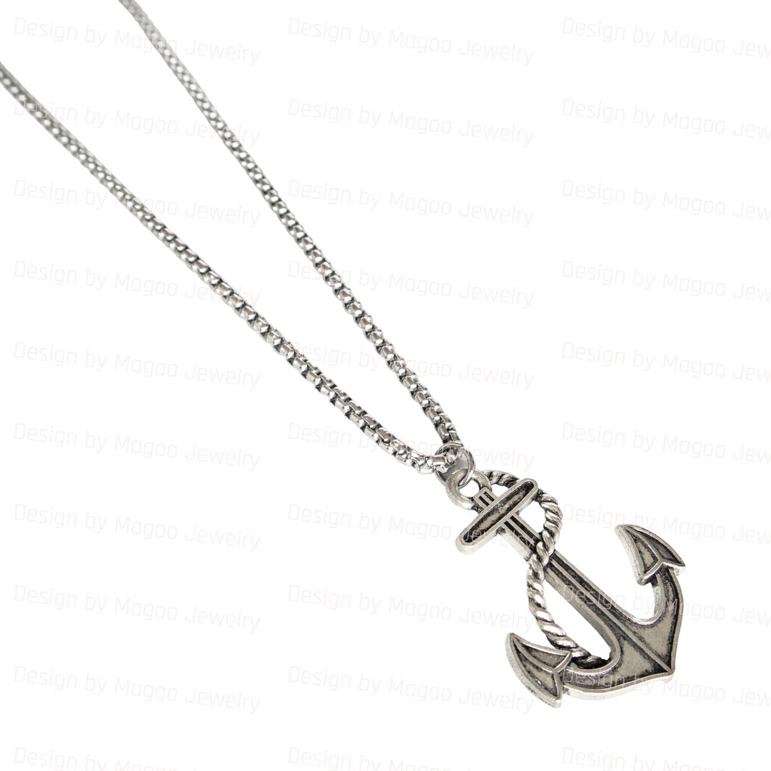 Men Long Necklace With Anchor Pendant, Men Stainless Steel Necklace ...