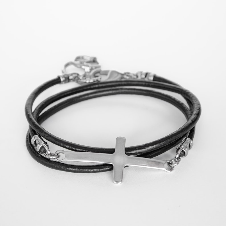 Mens Cross & Leather Bracelet, Mens Religious Bracelet, Mens Christian ...