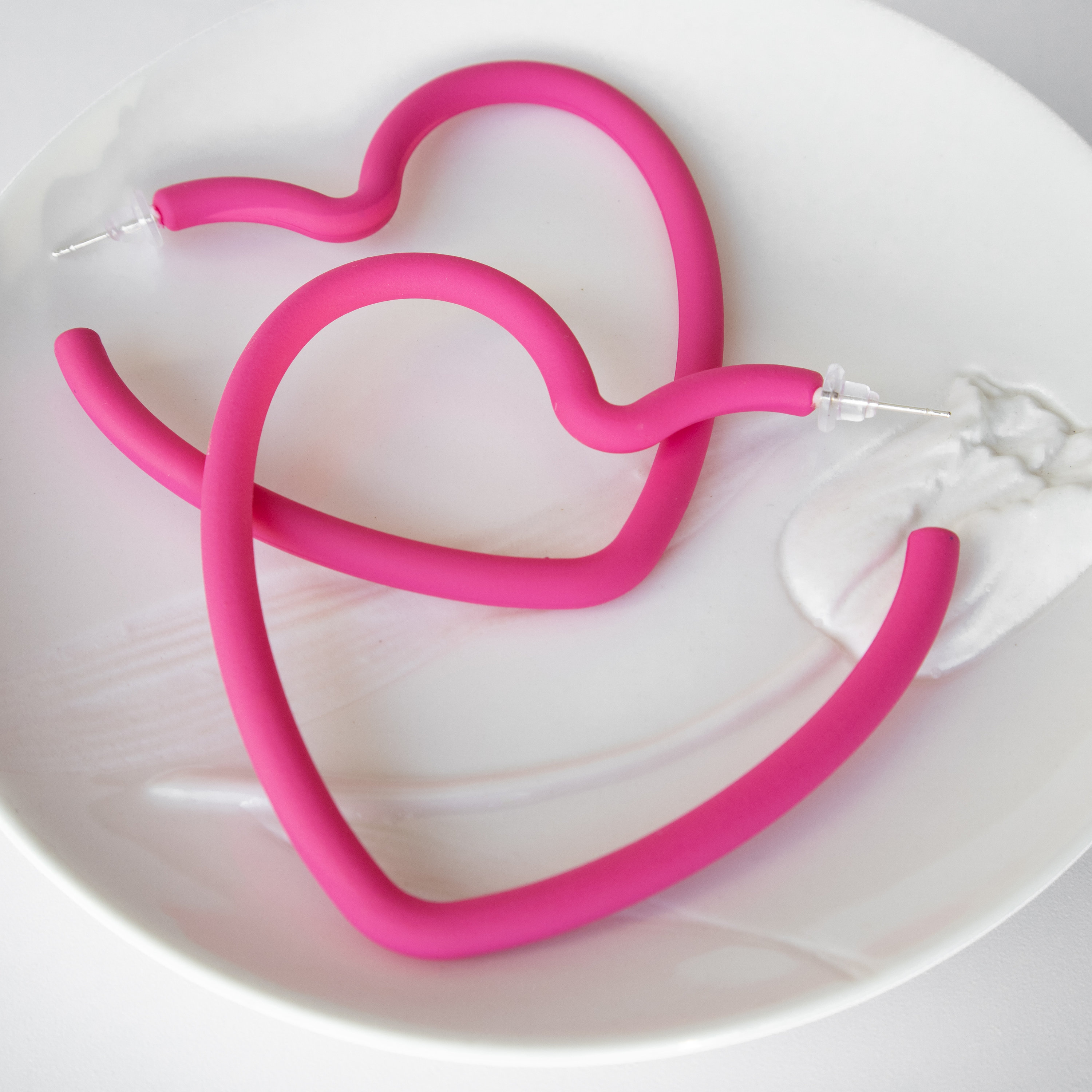 Big Pink Heart Hoop Earrings, Unique Heart Hoops Earrings, Extra ...