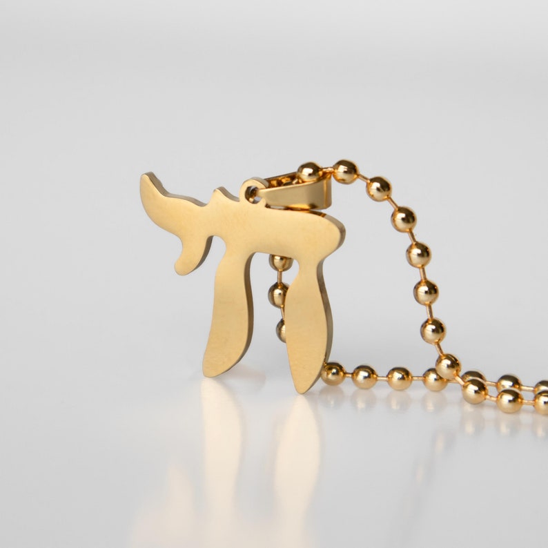Gold Chai Pendant Necklace With Jewish Symbol of Life, Big Chai Pendant ...