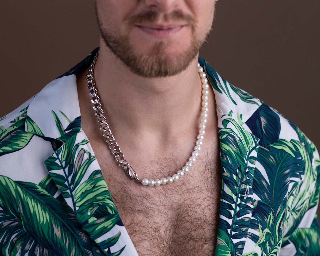 Men's Pearl Necklace, Men's Modern Jewelry, Chain Necklace for Men ...