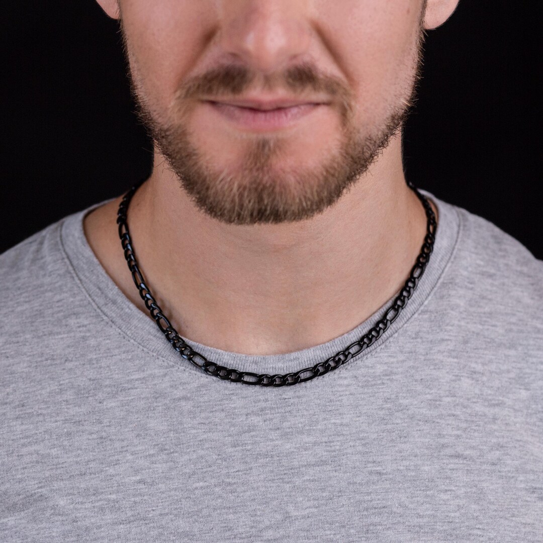 Fashionable Men Black Figaro Style Chain Necklace, Men Minimal Style ...
