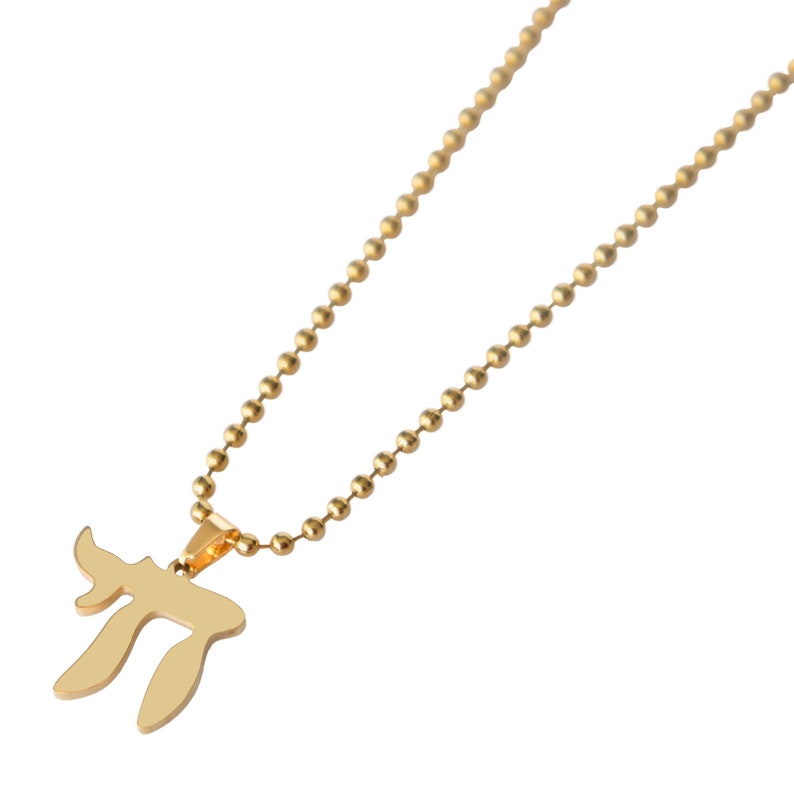 Gold Chai Pendant Necklace With Jewish Symbol of Life, Big Chai Pendant ...