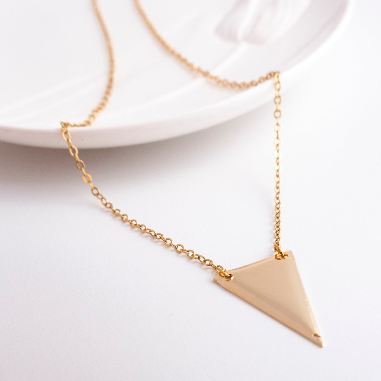 Gold Triangle Necklace Gold Geometric Pendant Delicate - Etsy