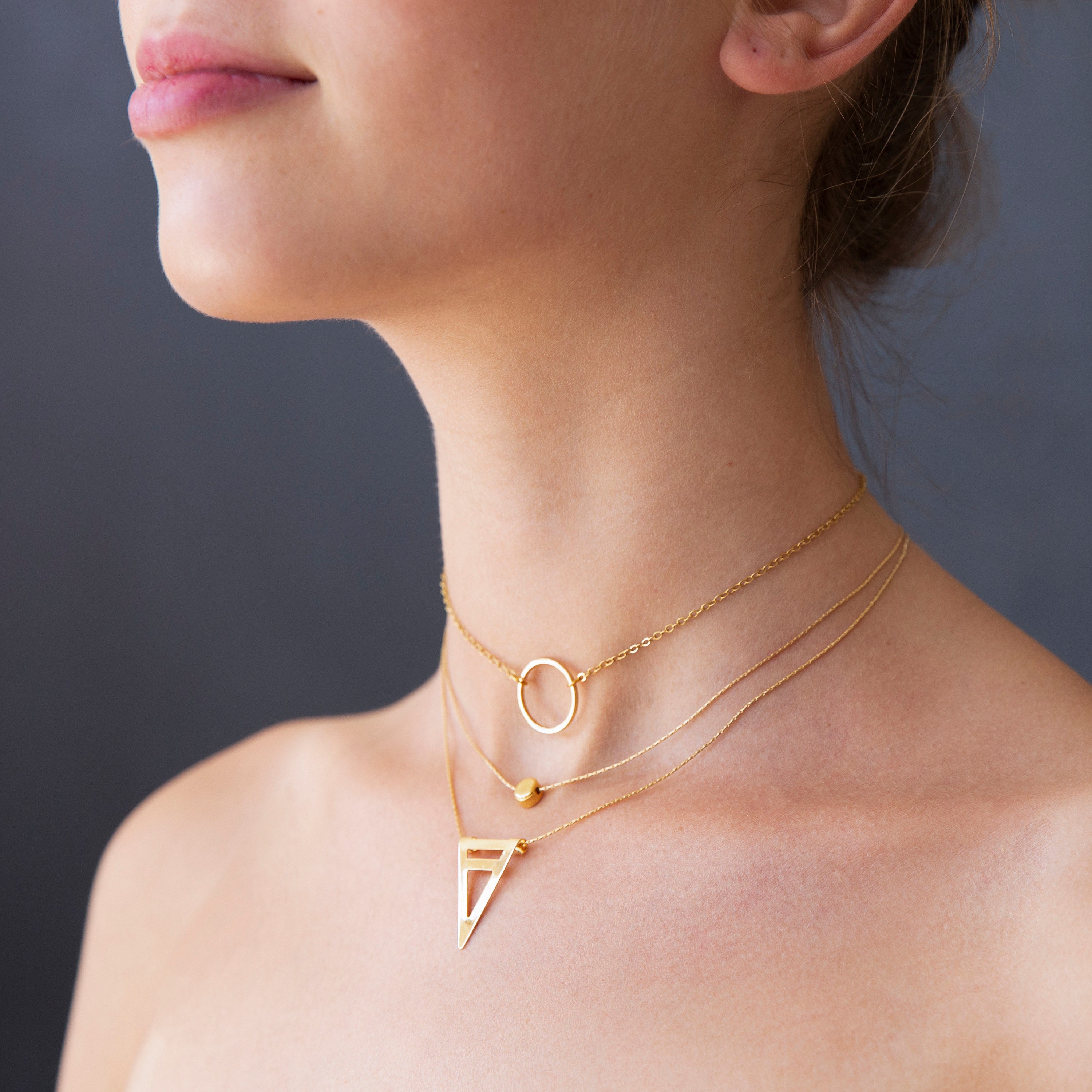 Gold Geometric Necklace Gold Geometric Pendant Delicate | Etsy