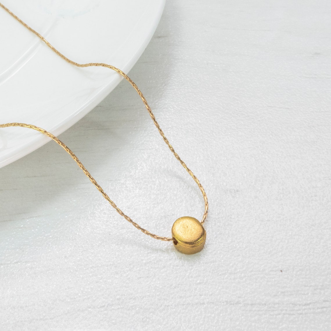 Gold Bead Necklace Simple Circle Necklace Delicate Necklace | Etsy