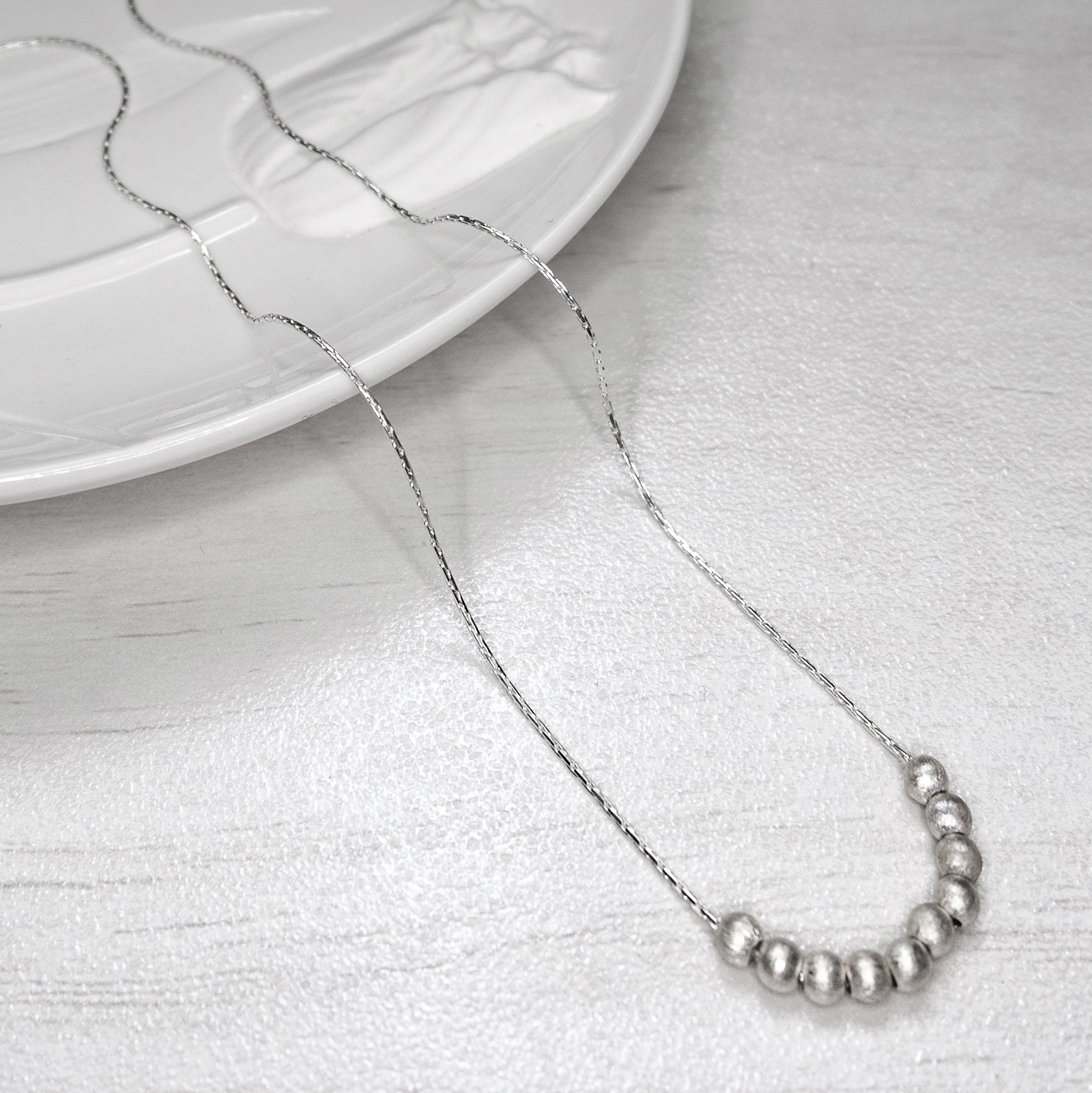 Silver Bead Necklace Simple Silver Necklace Minimal | Etsy