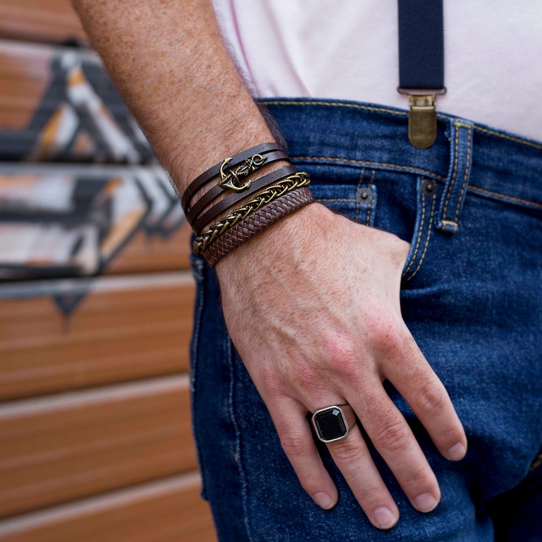 Men's Bracelet Set - Set of 3 Bracelets for Men - Men's Leather ...