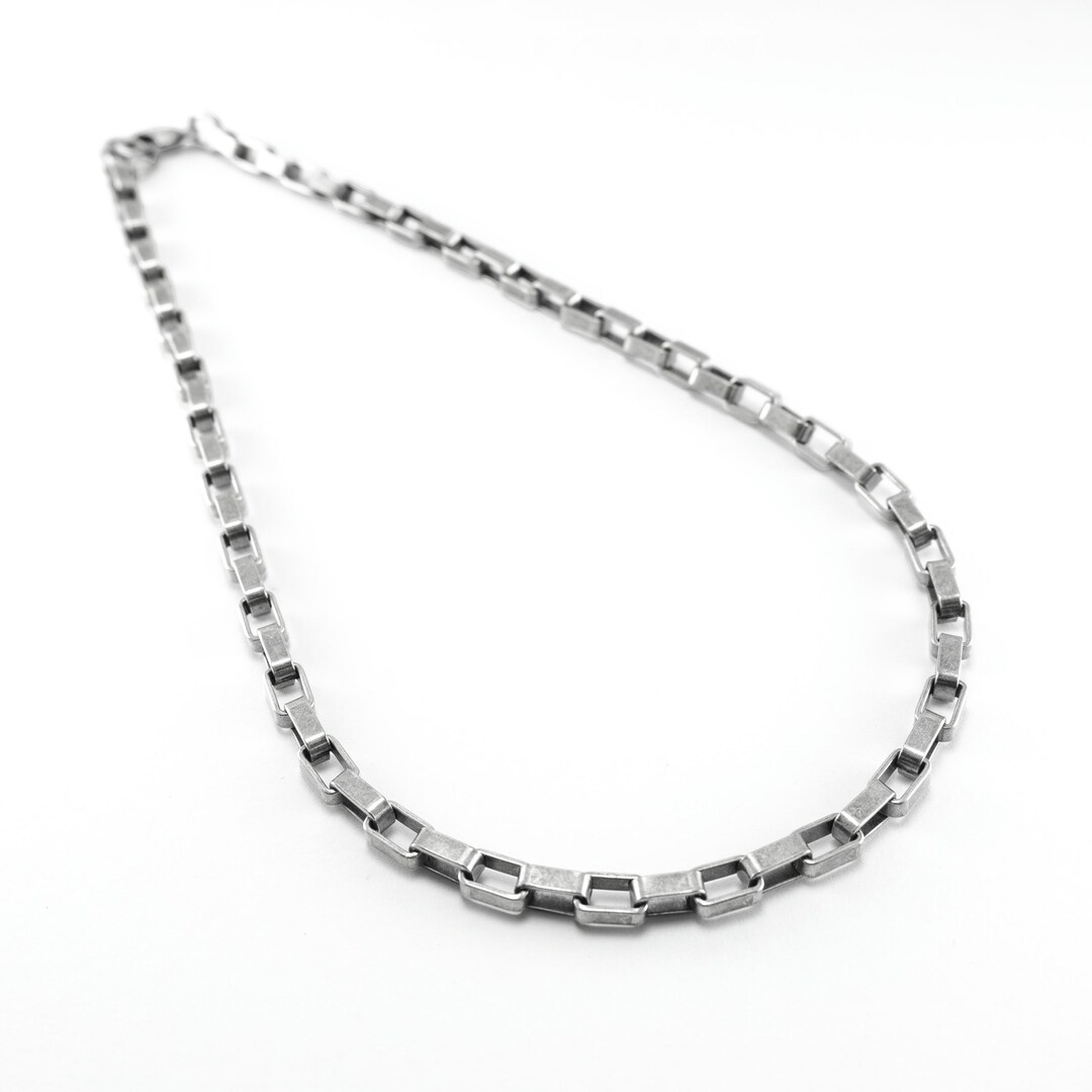Men Box Chain Silver Necklace, Mens Stainless Steel Necklace ...