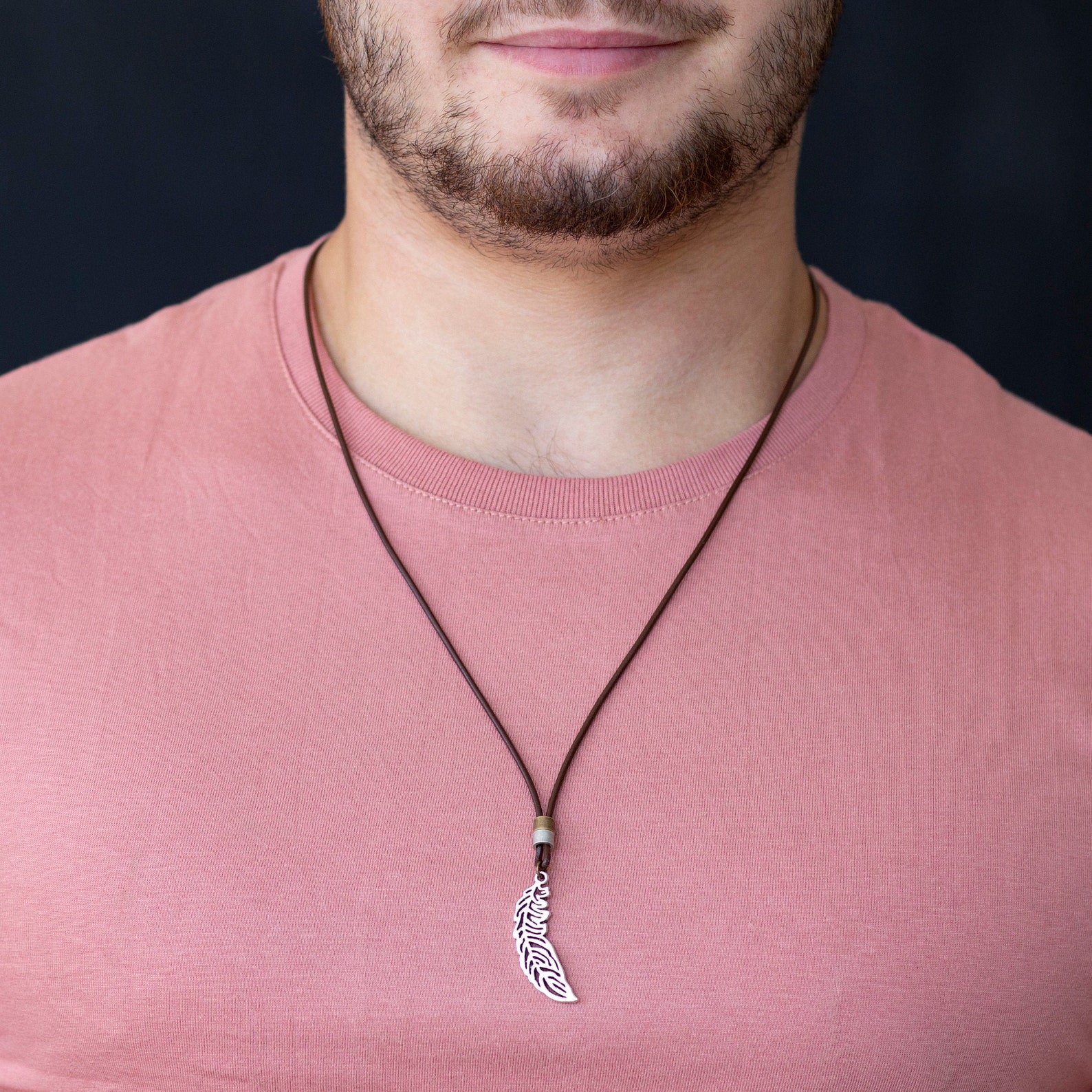 Men Necklace Men Leather Necklace Men Silver Necklace | Etsy