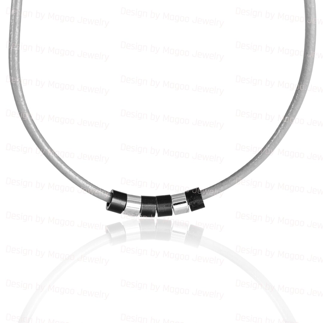 Men's Tribal Choker, Short Gray Leather and Silver Plated Brass Tube ...