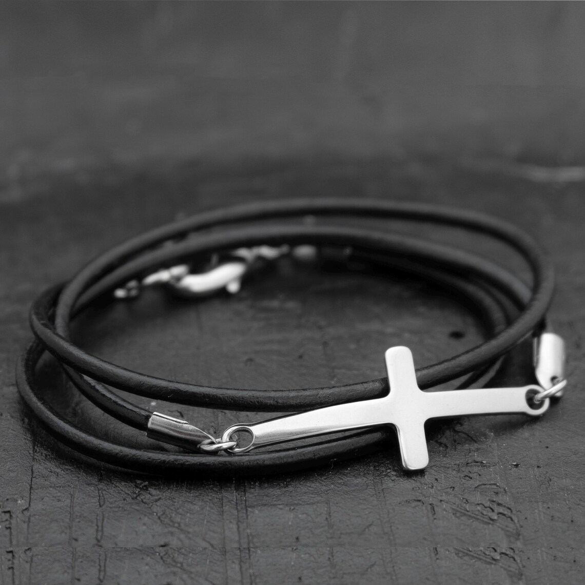 Mens Cross & Leather Bracelet, Mens Religious Bracelet, Mens Christian ...