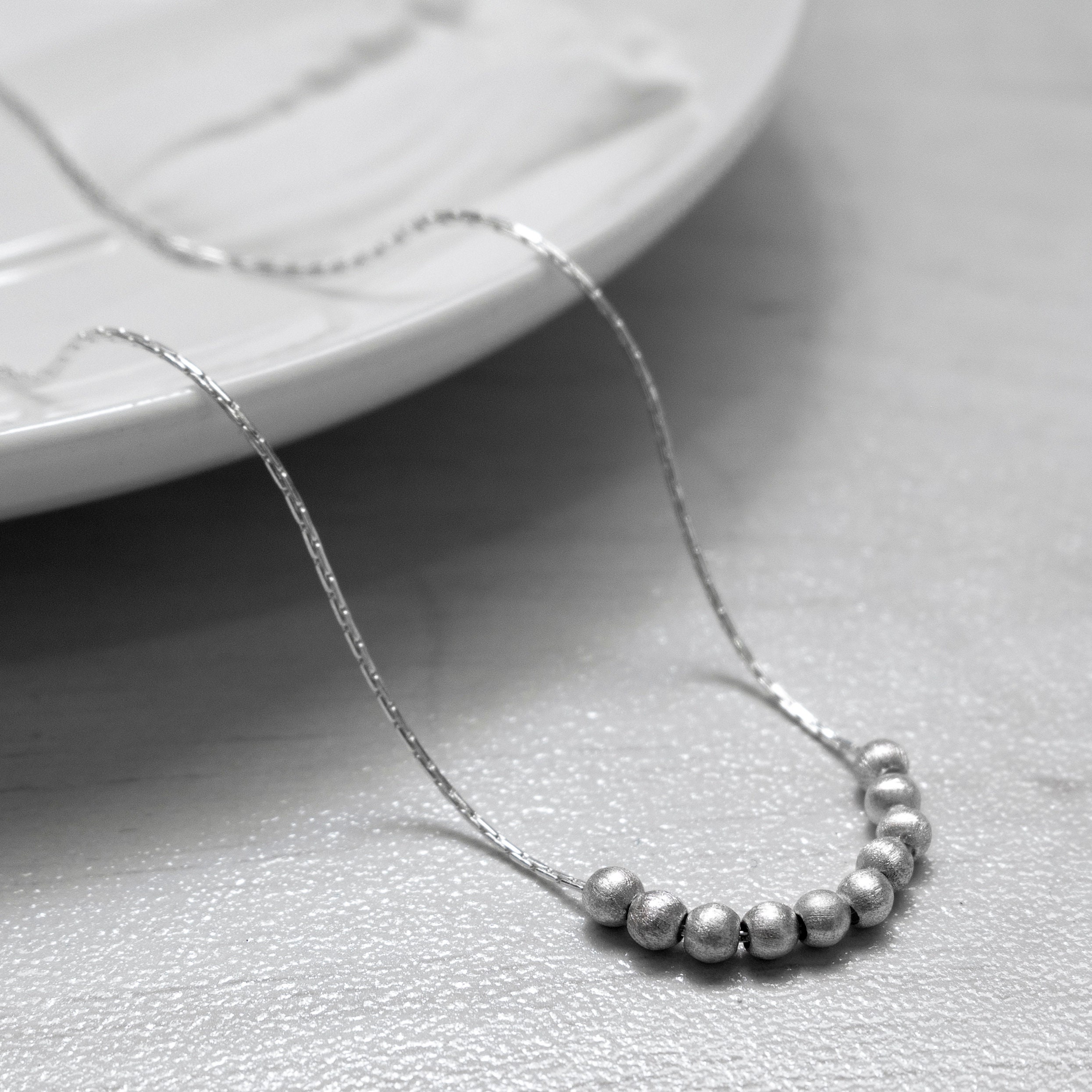 Silver Bead Necklace Simple Silver Necklace Minimal | Etsy