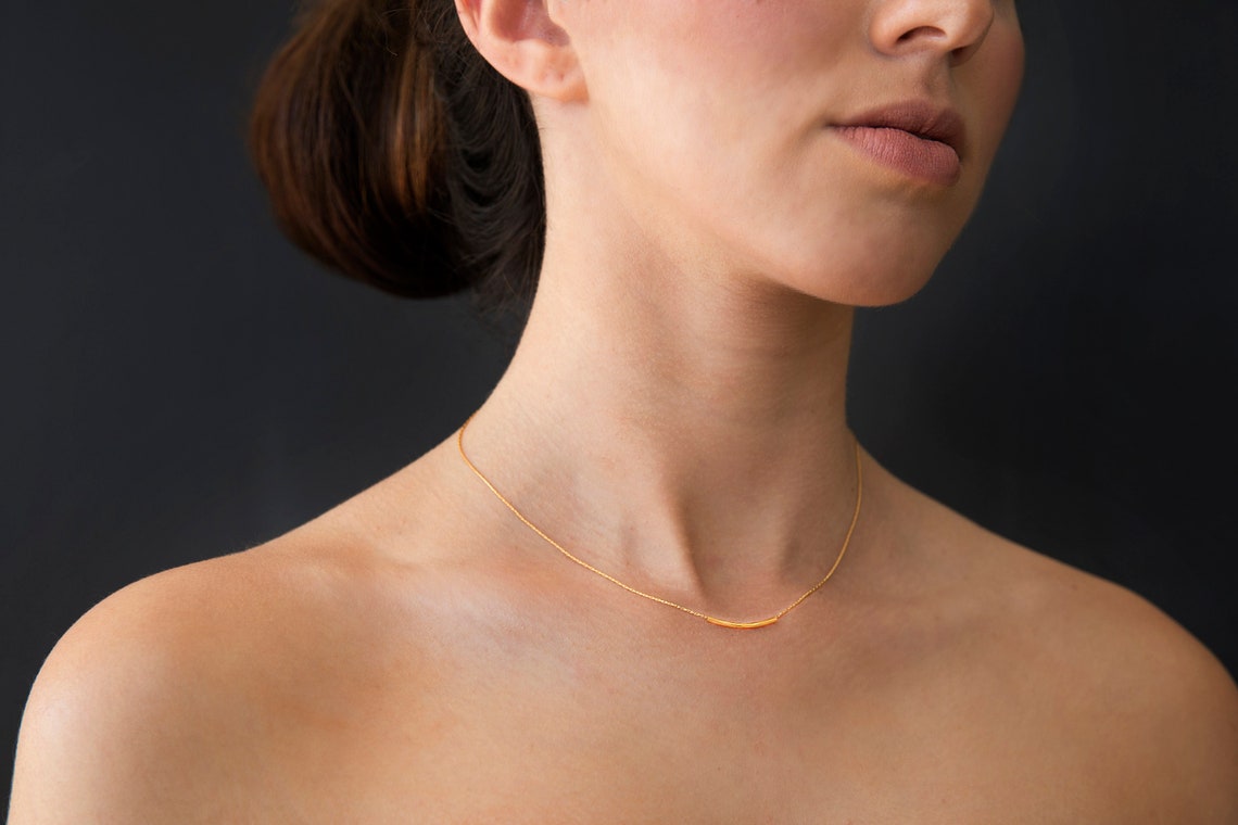 Gold Tube Necklace, Gold Filled Necklace, Delicate Necklace, Minimal ...