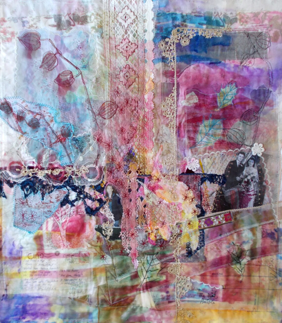 Mixed Media Collage Handmade Embroidery Themed Fibre Art Abstract ...