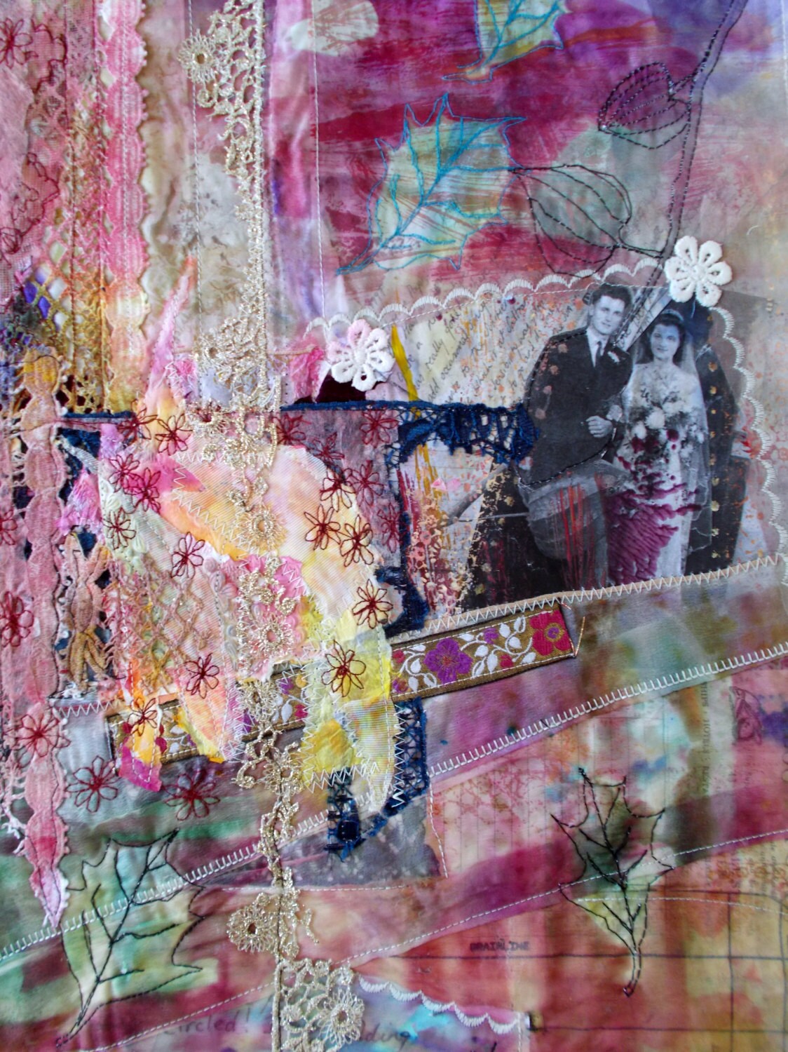 Mixed Media Collage Handmade Embroidery Themed Fibre Art Abstract ...