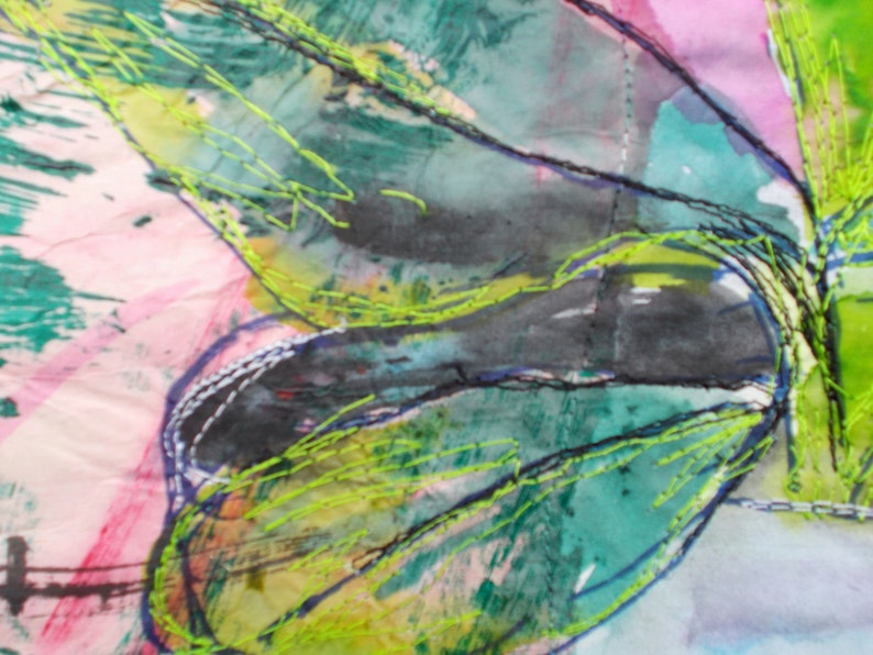 Mixed Media Collage Pink Orchid Wall Art Embroidery Mothers Day Easter ...