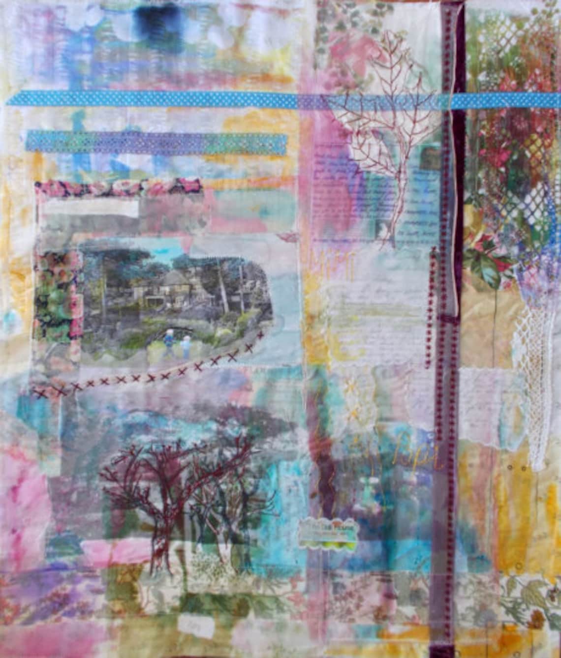 Mixed Media Collage Handmade Embroidery Themed Fibre Art Abstract ...