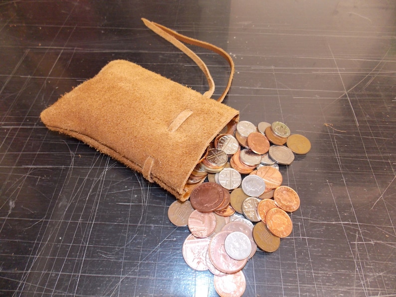 Medieval/ Larp/ Sca/ Pagan/ Re-enactment Tan Leather Drawstring Money ...