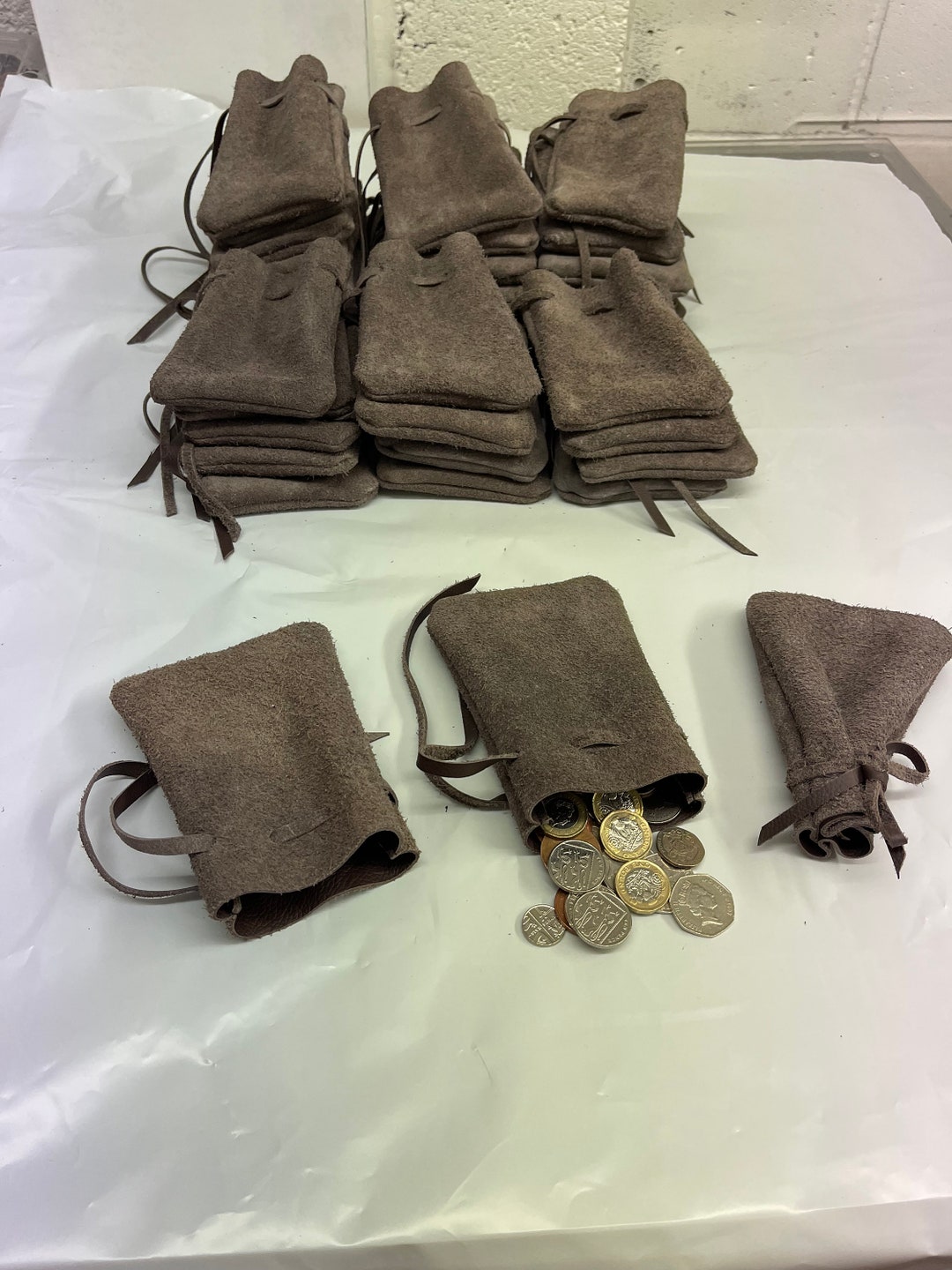 Medieval/ Larp/ Sca/ Pagan/ Re-enactment Brown Leather Drawstring Money ...