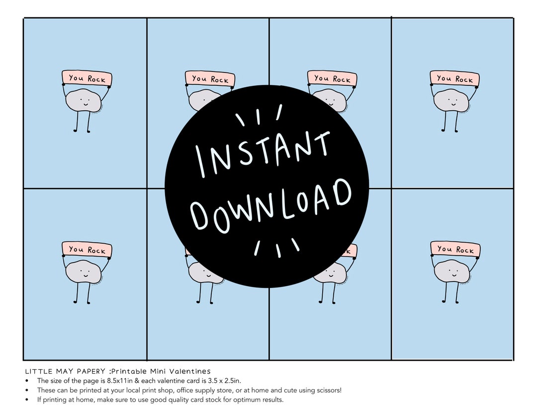 You Rock Kids Valentine Cards // INSTANT DOWNLOAD Valentine's Mini ...