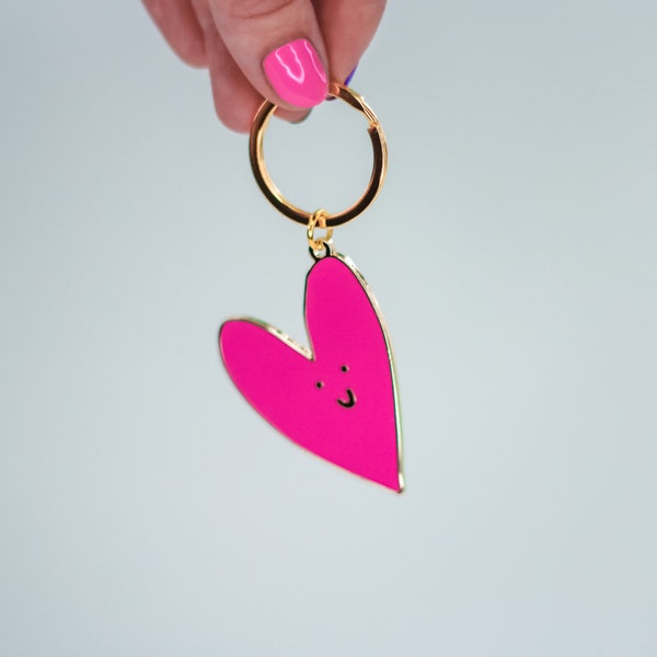 Pink Heart Keychain - Etsy
