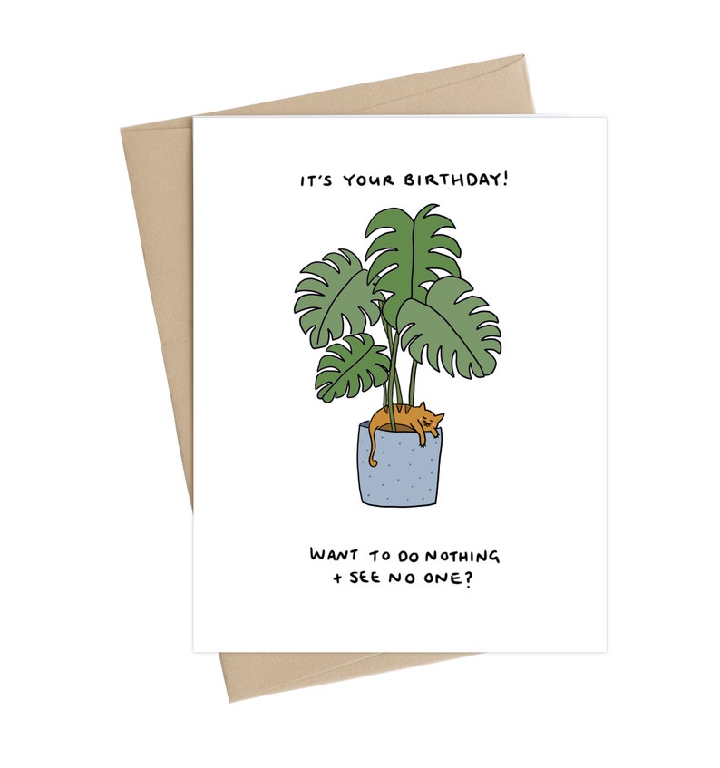 Introvert Birthday Card // Cat Birthday Card - Etsy