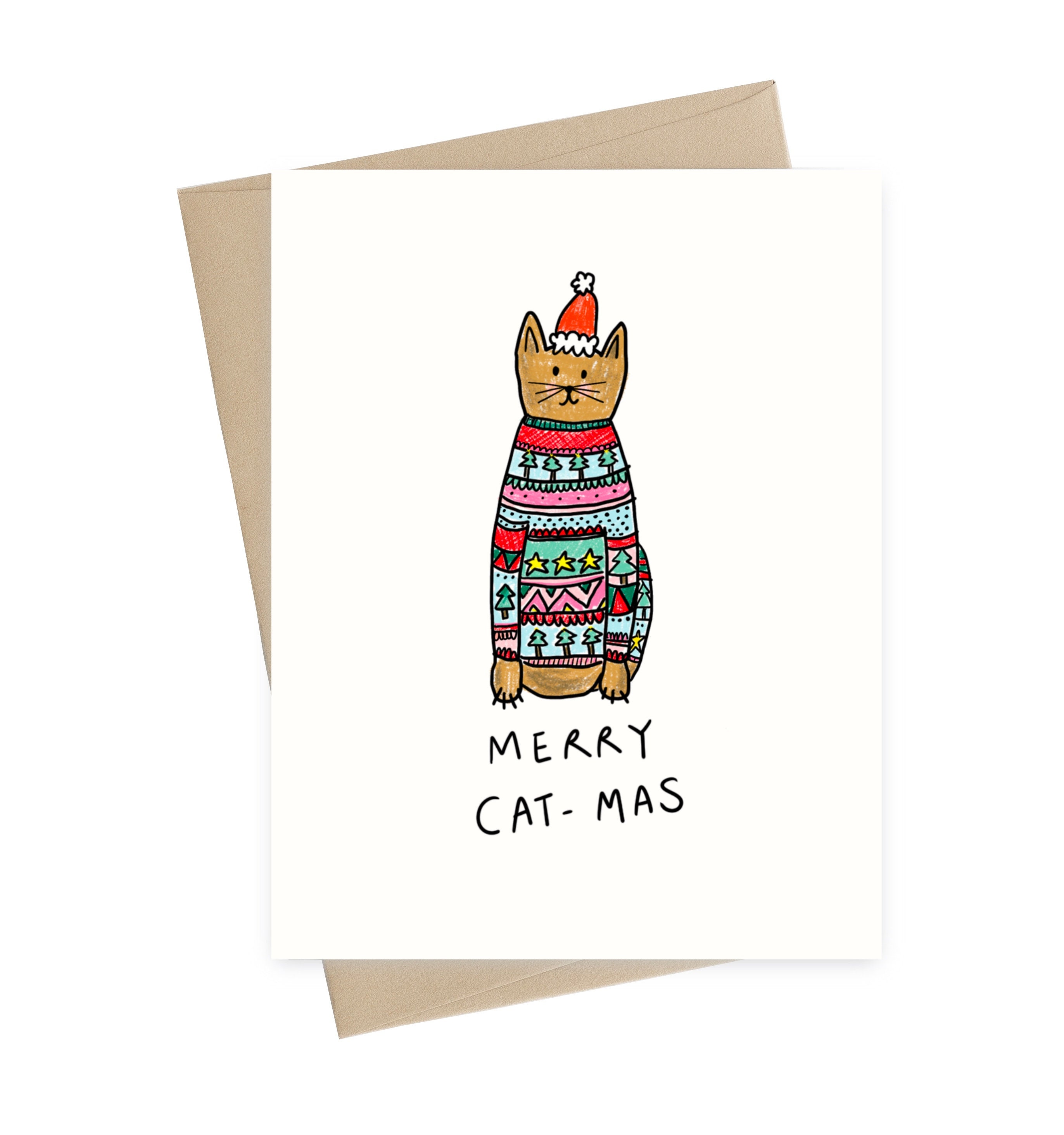 Merry Catmas // Cat Christmas Card // Cat Holiday Card - Etsy