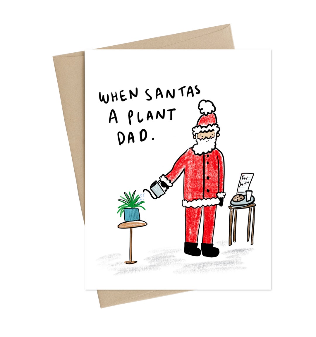 Santa Plant Dad // Plant Christmas Card - Etsy