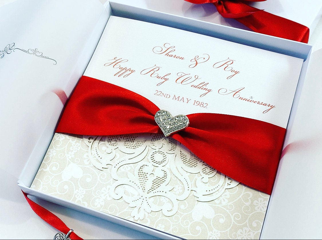 Ruby Wedding Anniversary Card Personalised and Gift Boxed | Etsy UK