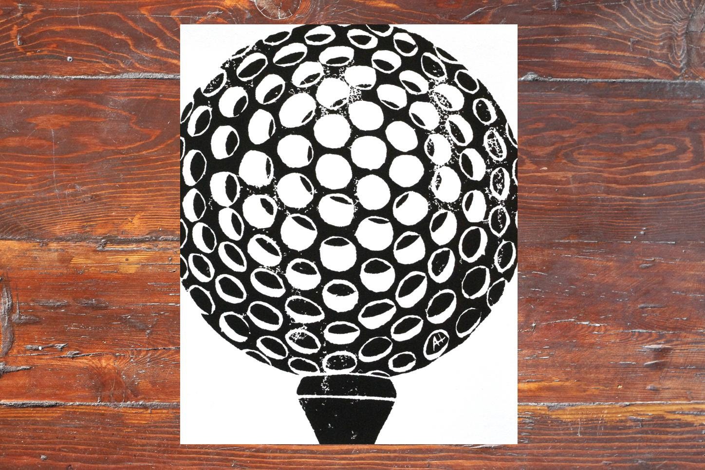 Golf Art Print Hand-carved & Printed Golf Ball With Tee 11 - Etsy
