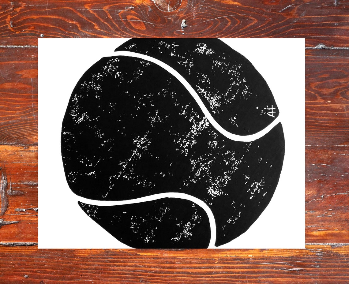 Tennis Ball Art Print Hand-carved & Printed 11 X 14 Inches - Etsy