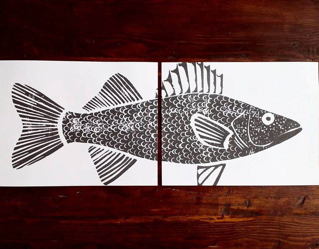 Walleye Fish Original Print - Hand Carved and Printed (two 11 X 14 Inch ...