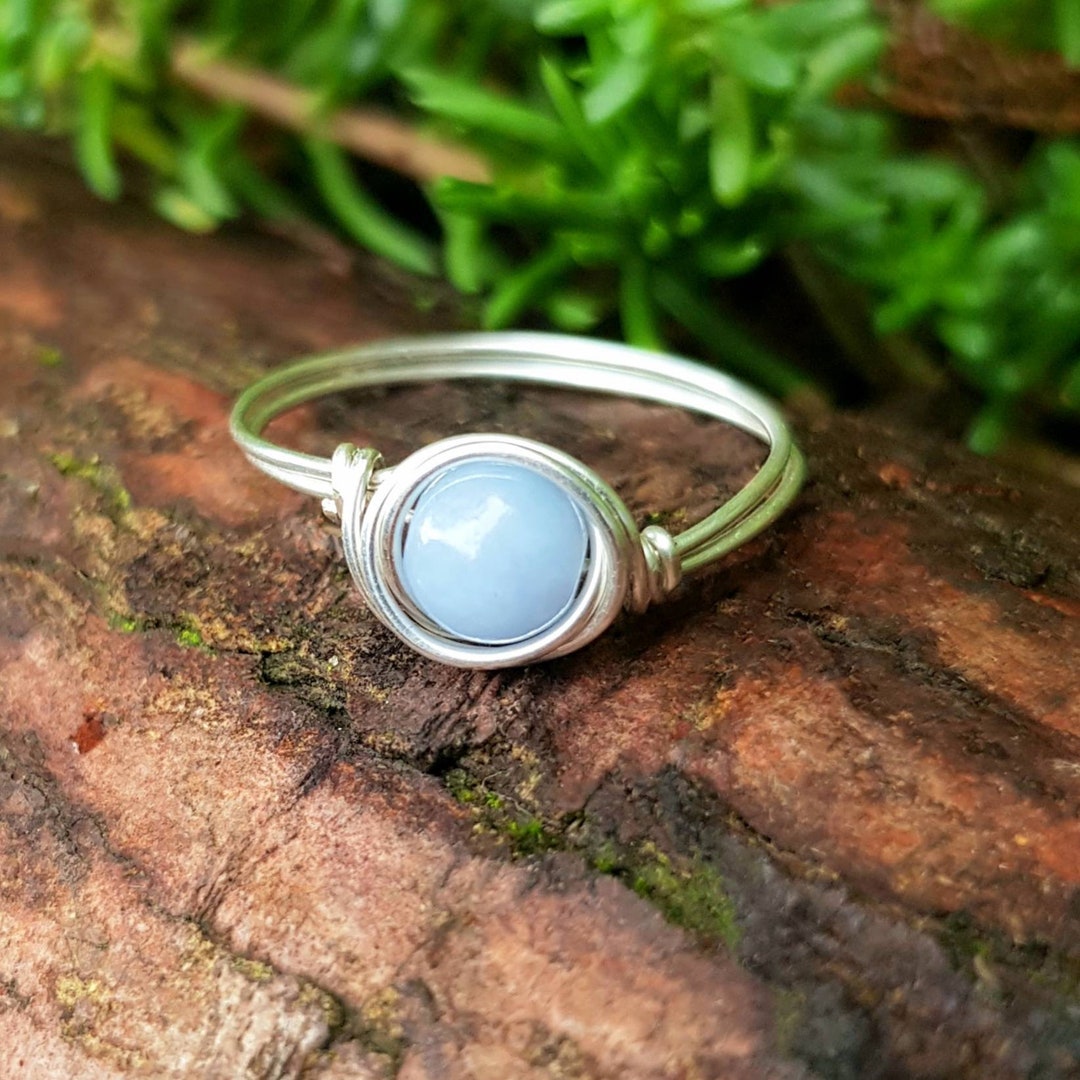 Angelic Healing Crystal, Angelite Ring, 925 Sterling Silver, Guardian ...