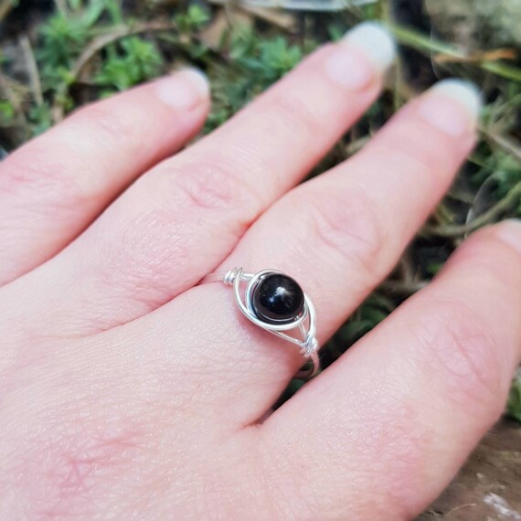 Jet Ring 925 Sterling Silver Protection Stone Genuine | Etsy