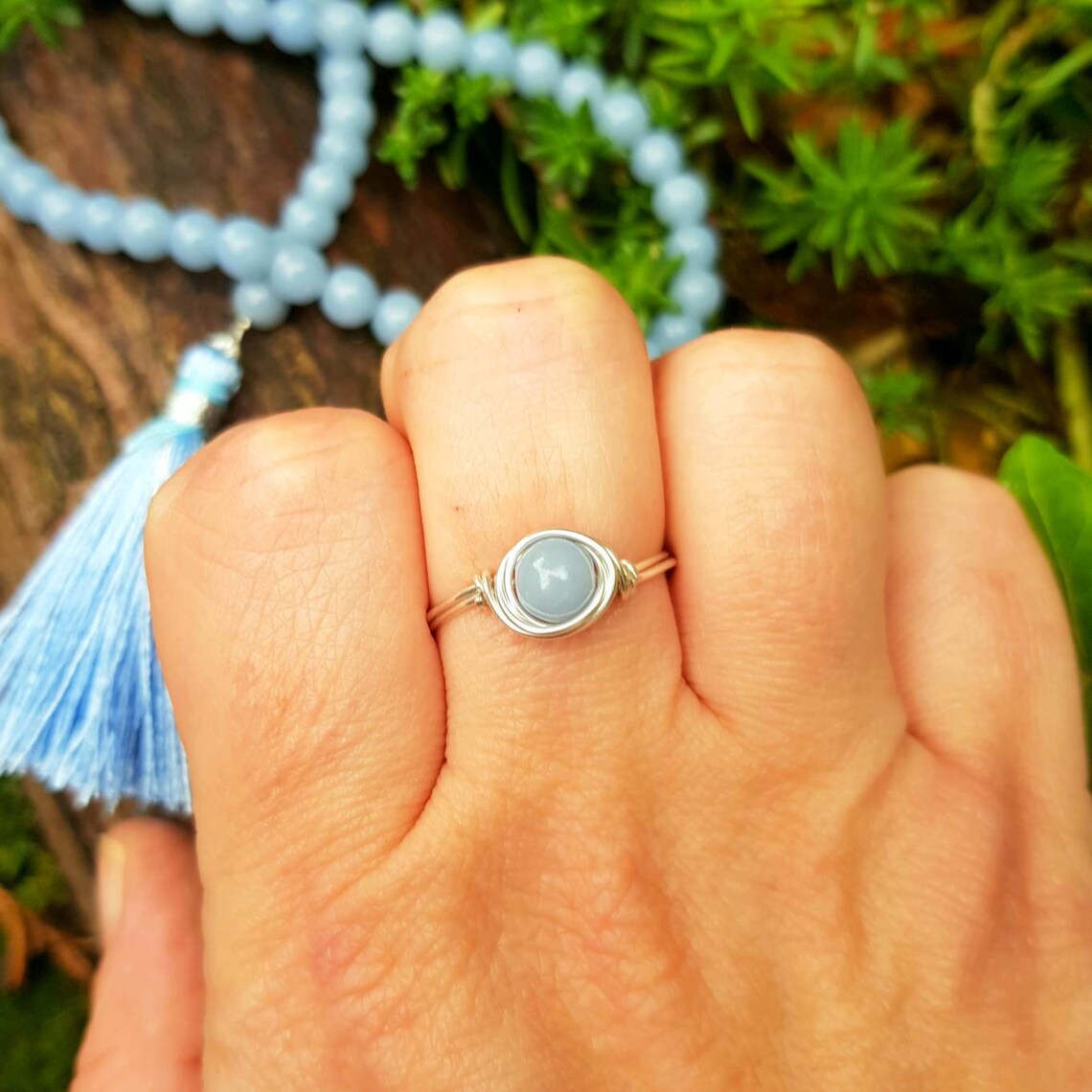 Angelic Healing Crystal Angelite ring 925 Sterling Silver | Etsy
