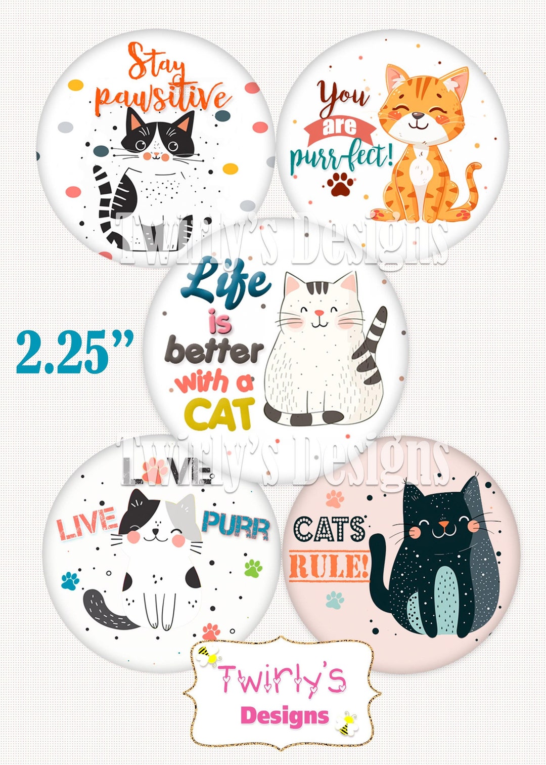 2.25" INSTANT DOWNLOAD Cat Set Button Images for Pin Back Mirror ...