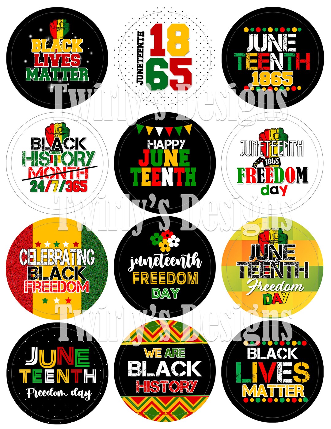 2.25" INSTANT DOWNLOAD Juneteenth Set Button Images for Pin Back Mirror ...