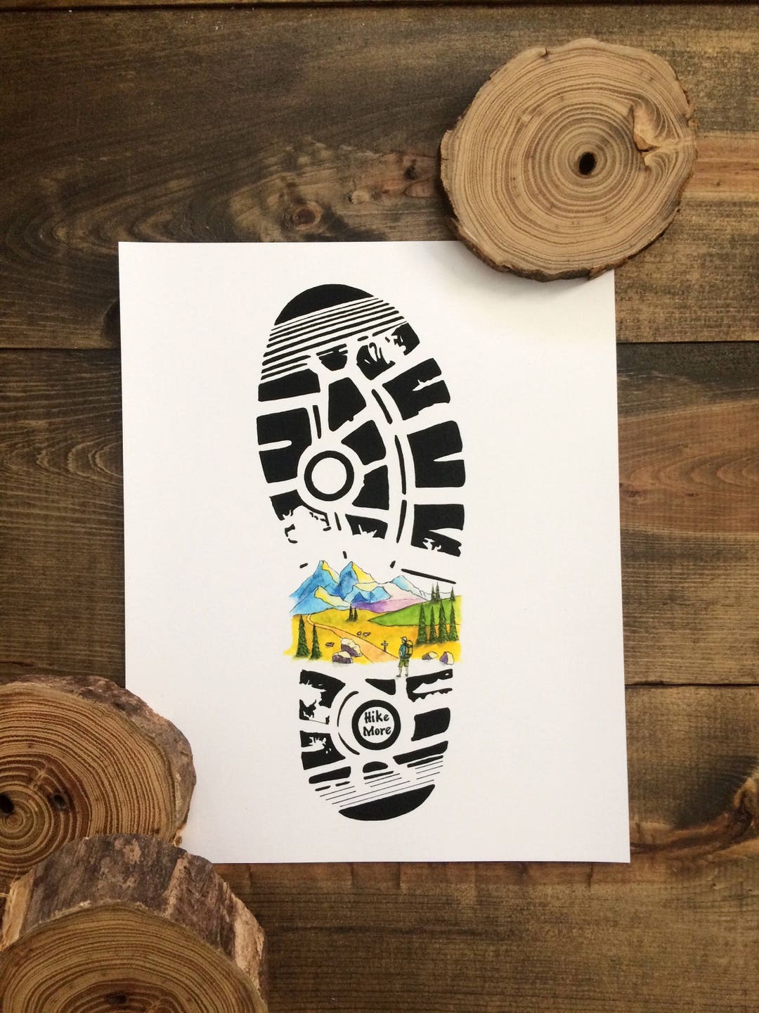 Hike More- Watercolor Painting, Watercolor Print, Hiking Print, Hiking ...