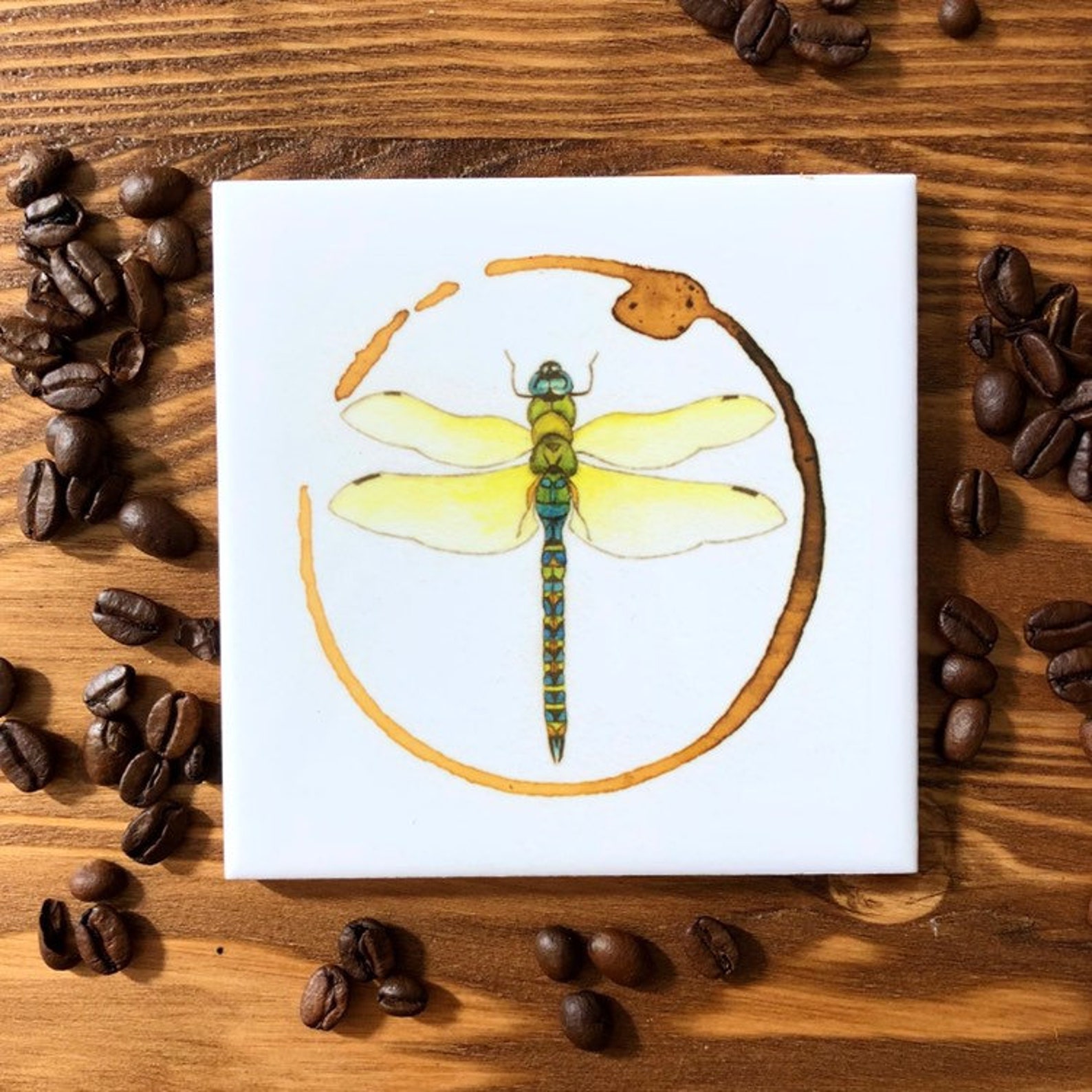 Tile Coaster Dragonfly Coaster Dragonfly Art Coaster Set - Etsy