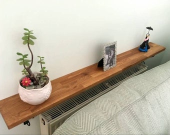 14cm Solid Oak Wooden Radiator Shelf With Antique Metal Scroll Brackets ...