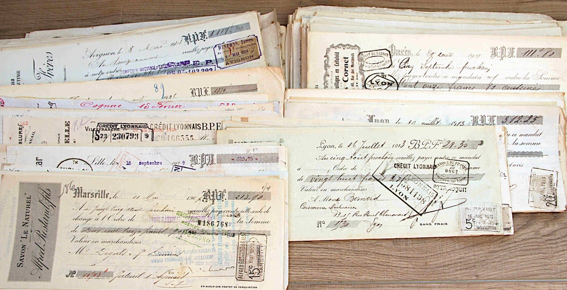 Antique French Checks, Commercial Bills (1900-1930s), Bundles of 10 ...