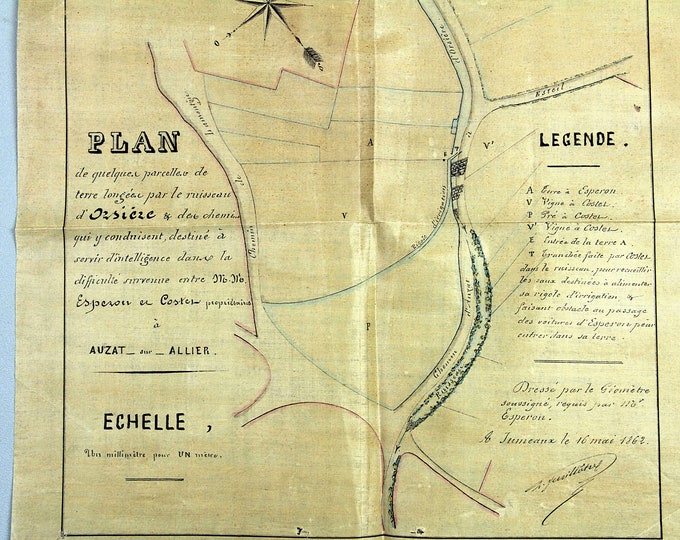 1860s Antique French Land Surveyor's Map 1862 ,drawn on Wax Canvas ...