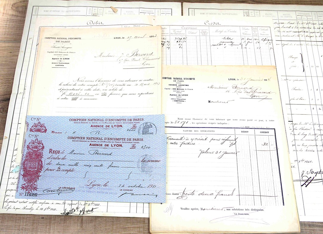 1910s Antique French Handwritten Bank Statement and Letters, Bundles of ...
