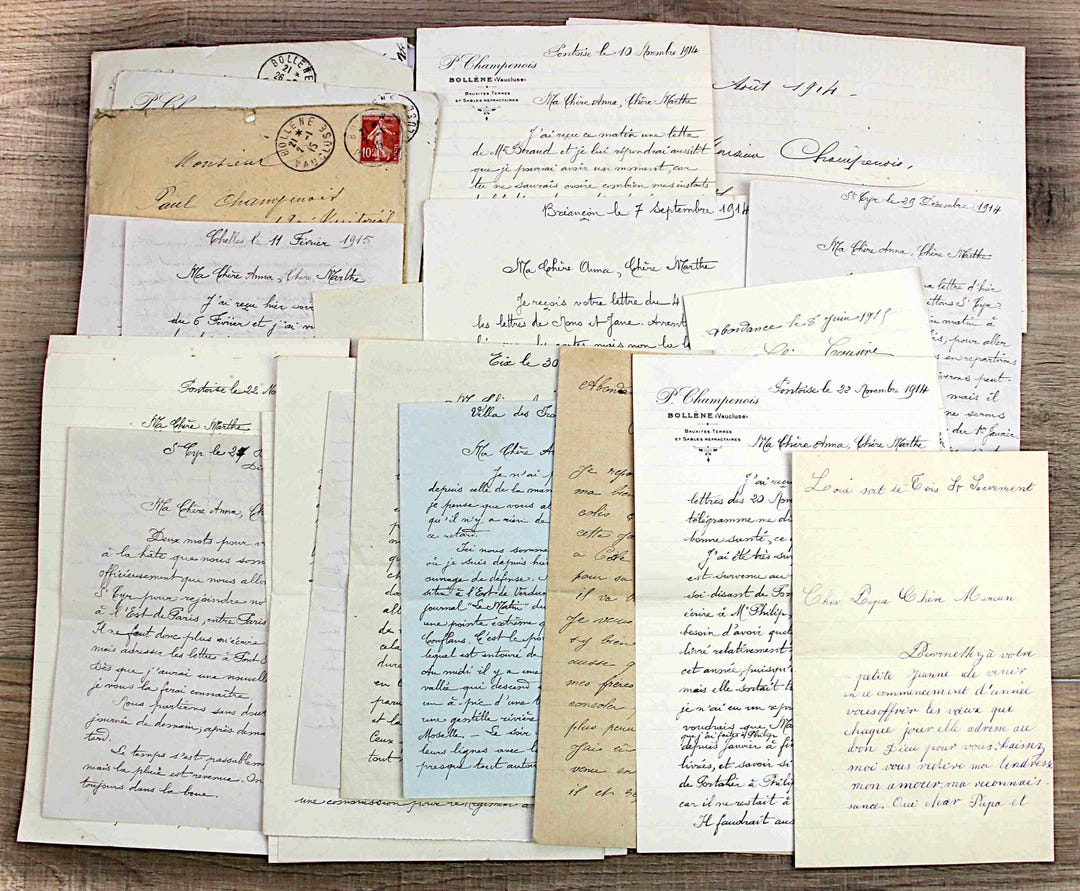 Antique WW1 French Letters From a Serviceman to His Family, Bundles of ...