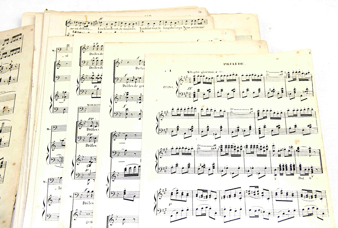 20x Antique French Music Sheets (ca. 1890s), France, Scrapbooking ...